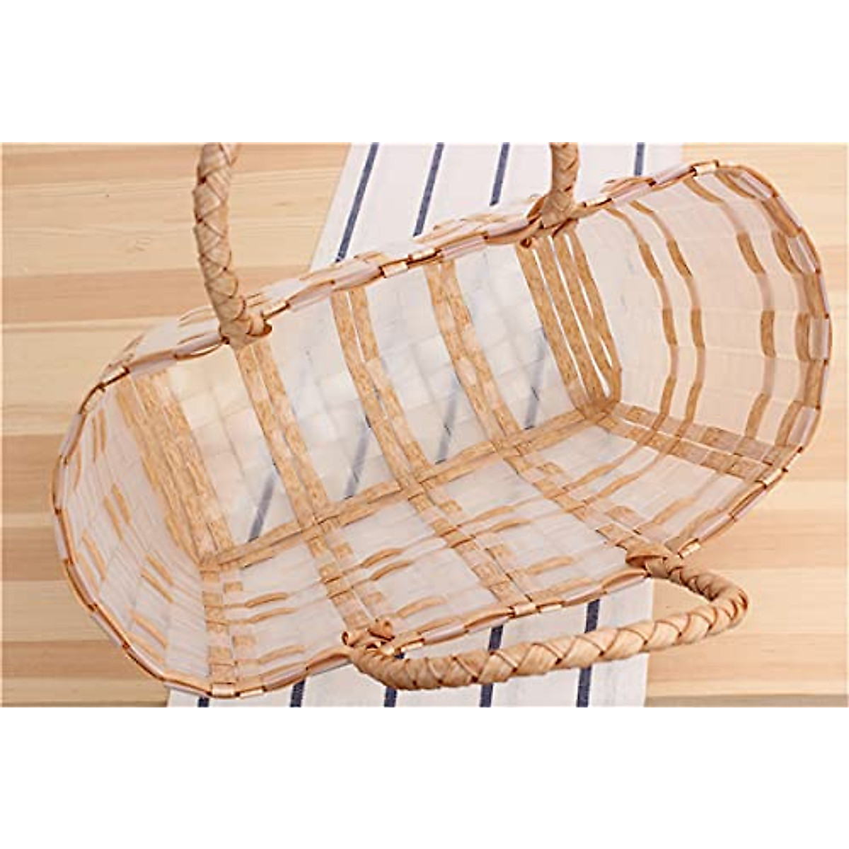 Women Straw Tote Bag Handmade Rattan Transparent Handbag Beach Handwoven Shoulder Bag Large Capacity Shopping Bag (Pink,L)