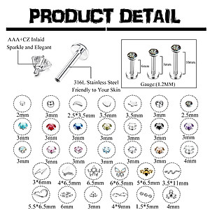 Drperfect Medusa Lip Piercing Jewelry 16G Stainless Steel 10mm Monroe Lip Rings for Women Men Labret Nose Studs Bee Butterfly Flower Snake Tragus Helix Cartilage Conch Earrings Set