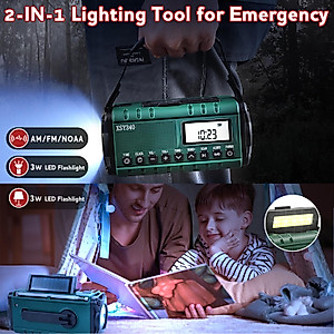 10000mAh Emergency Radio, Solar Charging, Hand Crank, NOAA Weather Alert Radio & Power Bank, SOS, AM/FM/WB & LED Flashlight for Emergency Kit, Type-C Charge, Reading Lamp,Headphone Jack