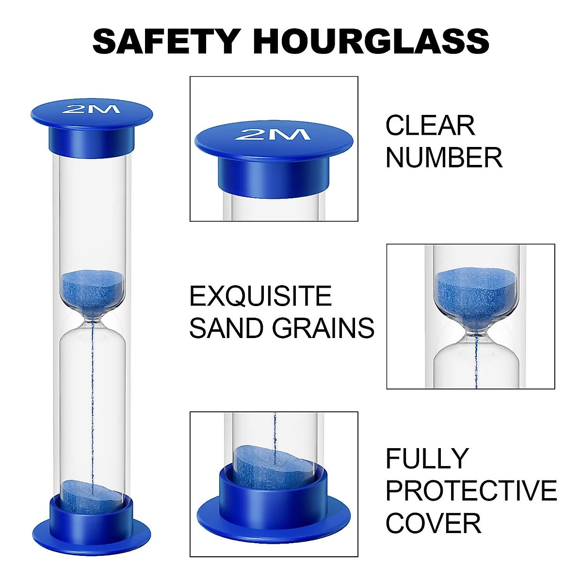 SuLiao 2 Minute Sand Timer for Kids, Colorful Hourglass Sand Clock 2 Minute, Small Sand Watch 2 min, Plastic Hour Glass Sandglass for Kids, Games, Classroom, Toothbrush Timer (Blue)