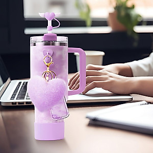 6 PCS Cup Accessories Set for Stanley 40oz & 30oz Tumbler.Including Silicone Boot,Straw Cover Cap,Heart Hook,Lipstick Bag and Heart Pompom (Purple)