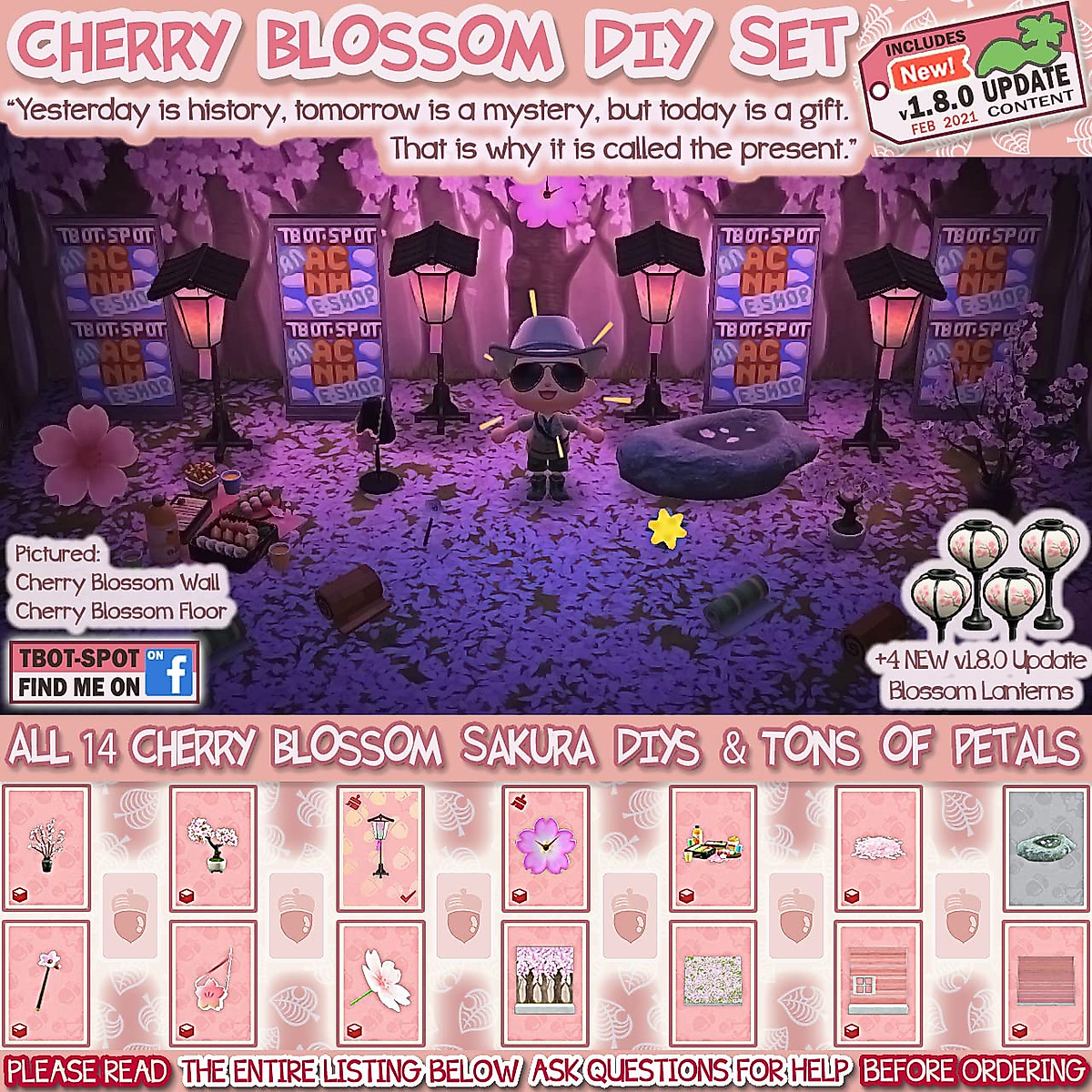 VVR ACNH: Cherry Blossom Sakura Series Full Set | 14 DIY Recipes | Blossoms | Petals | Blossom-Viewing Lanterns | Crafting Materials