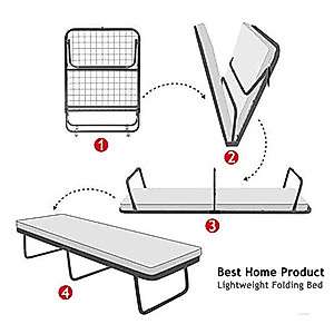Folding Bed Frame with Wheel, Rollaway Bed with Mattress for Adults, Foldable Twin Bed with Thick Memory Foam Mattress for Spare Bedroom&Office, Camping Cot Portable Folding Bed for Adults&Kids 350LBS