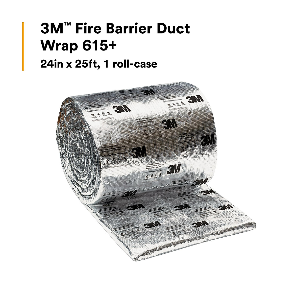 3M Fire Barrier Duct Wrap 615+, Space-Saving, Commercial Kitchen Grease and Ventilation Ducts Applications, 24 in x 25 ft, 1 Roll