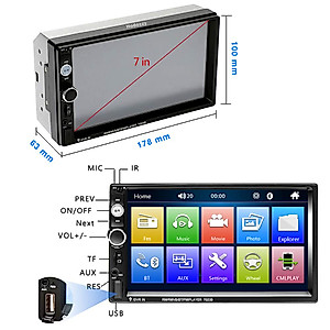 AMPrime Double Din Car Stereo Radio with Bluetooth 7” Touch Screen FM Receiver MP5 Car Player Support Mirror Link for Phone + Backup Camera/Steering Wheel Control