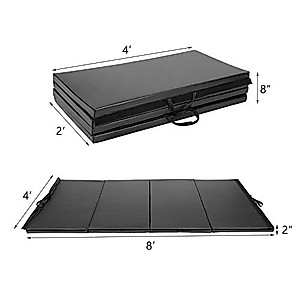 GYMAX Gymnastics Mat, 8' x 4' x 2" Thick Exercise Mat with Waterproof Detachable Cover, Non-Slip Bottom & Carry Handles, Folding Tumbling Mat for Yoga Cheerleading Aerobics Home Gym Fitness (Black)