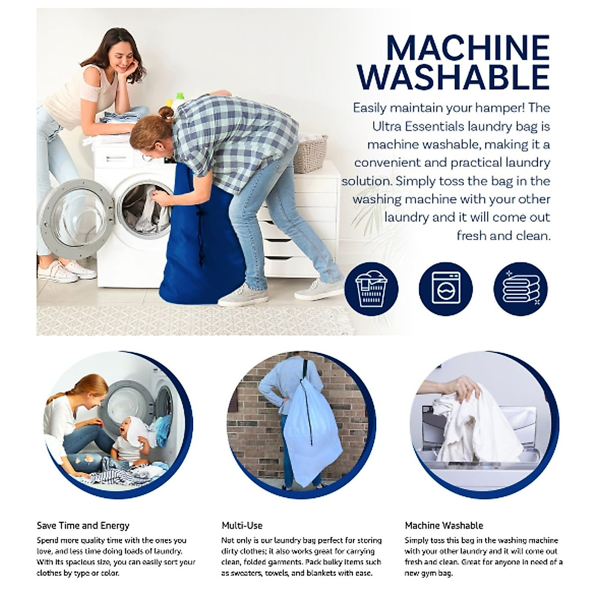 ROYAL BLUE Laundry Bag Heavy Duty w/Shoulder Strap, 22" x 28", Child Size, Small for Cruise, Water Resistant, Holds 2 Loads or 35 lbs, Dorm, Store Blankets, Yarn, Fabric & Clothes