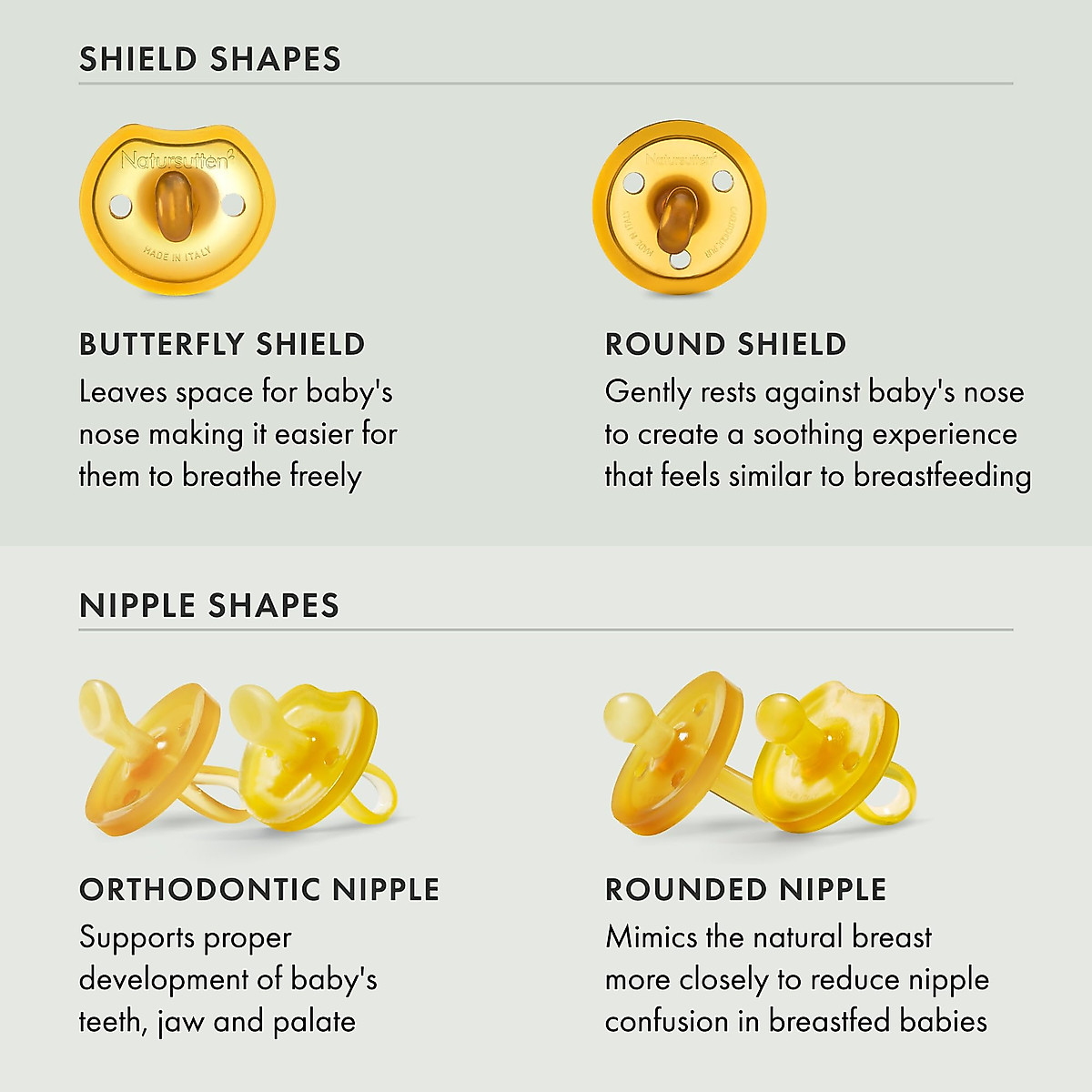 Natursutten Pacifier 0-6 Months - Natural Rubber Pacifier - Eco-Friendly, BPA-Free Round Newborn Pacifier - Newborn Essentials Made in Italy - 1 Piece