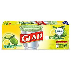 Glad Small Kitchen Drawstring Trash Bags, 4 Gallon, Febreze Sweet Citron & Lime, 34 Count