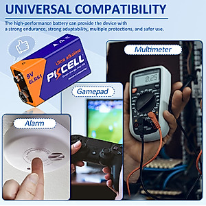 PILOCEL Smoke Alarm Batteries, 9 Volt Alkaline Performance All-Purpose Batteries, 10 Count Pack Ultra Long-Lasting for Household and Office Devices