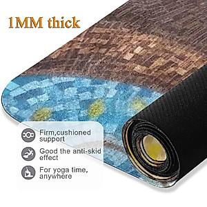 GOODOLD Mosaic Art Tree Yoga Mat, 71 x 26 Inch Non-slip Yoga Mats Folding Travel Exercise Mat Indoor Outdoor Gym Pilates with Storage Bag for Women Men