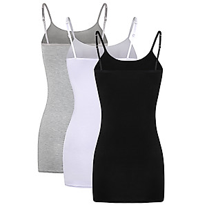 WILLBOND 3 Pieces Women Basic Long Tanks Adjustable Spaghetti Strap Camisole Top (,)