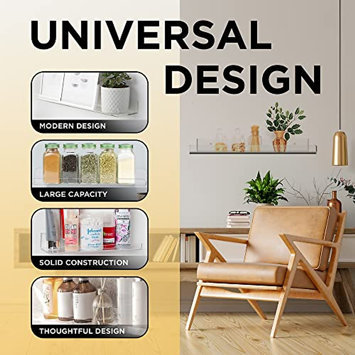 ACRADEC Acrylic Shelves for Wall Set of 4, 15” x 4” - Spacious Clear Shelves with Mounting Kit - Easy to Install, Versatile & Sturdy Shelfs - Funko Pop Shelves Perfect for Decoration & Storage