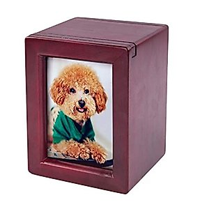 Pet Wood Urn, Pet Urn Peaceful Pet Memorial Keepsake Urn, Photo Box Pet Cremation Urn, Dog Urn, Cat Urn, Small Animal Urn (Medium)