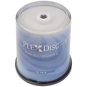 PlexDisc DVD-R 4.7GB 16X White Inkjet Printable Surface, Hub Printable - 100pk Cake Box