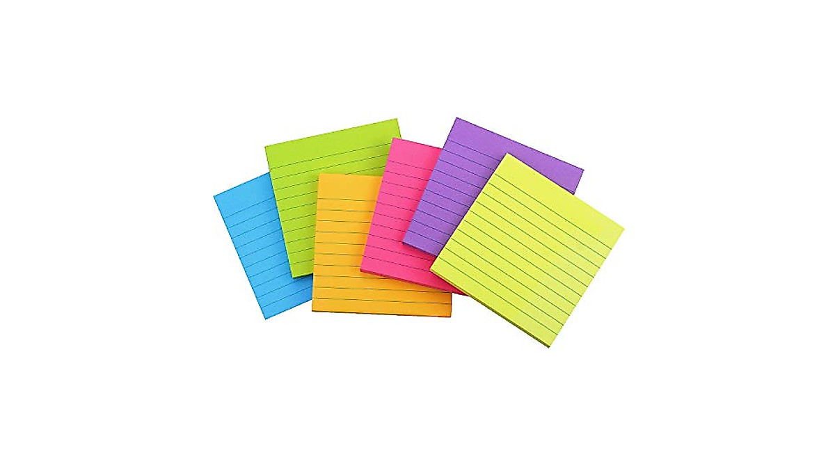 Bright Lined Sticky Notes – 4x4 Multi Colors, 6 Pads