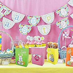 16Pcs Easter Gift Bags Bunny Paper Treat Bags with Handle Easter Egg Hunts Party Favors Cookie Candy Gift Wrapping, 4 Styles Easter Basket