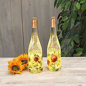 12 inch ligthted Spinning Water Globe Wine Bottle with Sunflowers (Sunflower)
