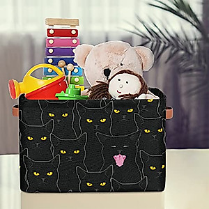 Rectangular Storage Basket Toy Storage Organizer Bin, Cute Black Cat Basket with Handles, Collapsible Storage Boxs Waterproof Laundry Basket for Kid Rooms, Playroom