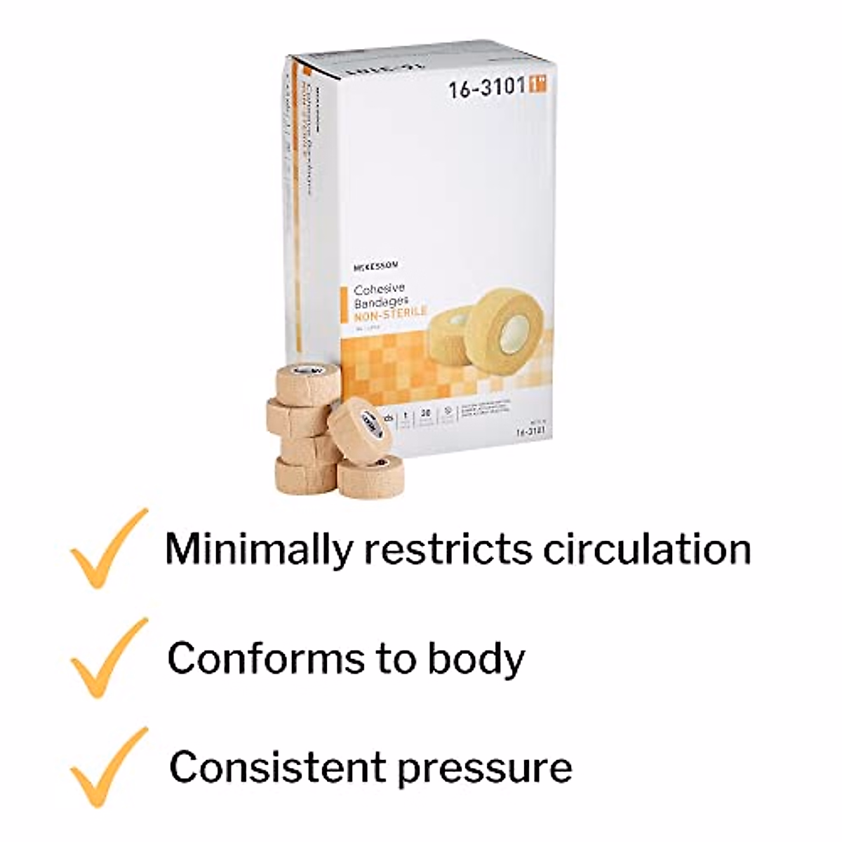McKesson Non-Sterile Elastic Cohesive Bandage, Tan, 1 in x 5 yds, 1 Count, 30 Packs, 30 Total