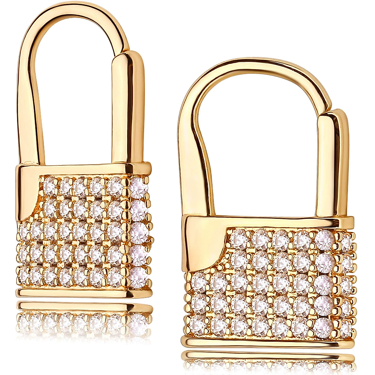 MEVECCO Lock Earrings Padlock Huggie Hoop Earrings 18K Gold Plated Dainty Micro Pave CZ Lock Dangle Charm Mini Lovers Padlock Earrings Minimalist Stacking Hoop Earrings