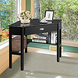 Target Marketing Systems Wood Corner Desk with One Drawer and One Storage Shelf, Black