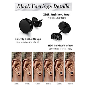 FIBO STEEL Stainless Steel Black Stud Earrings for Men Women, 8mm
