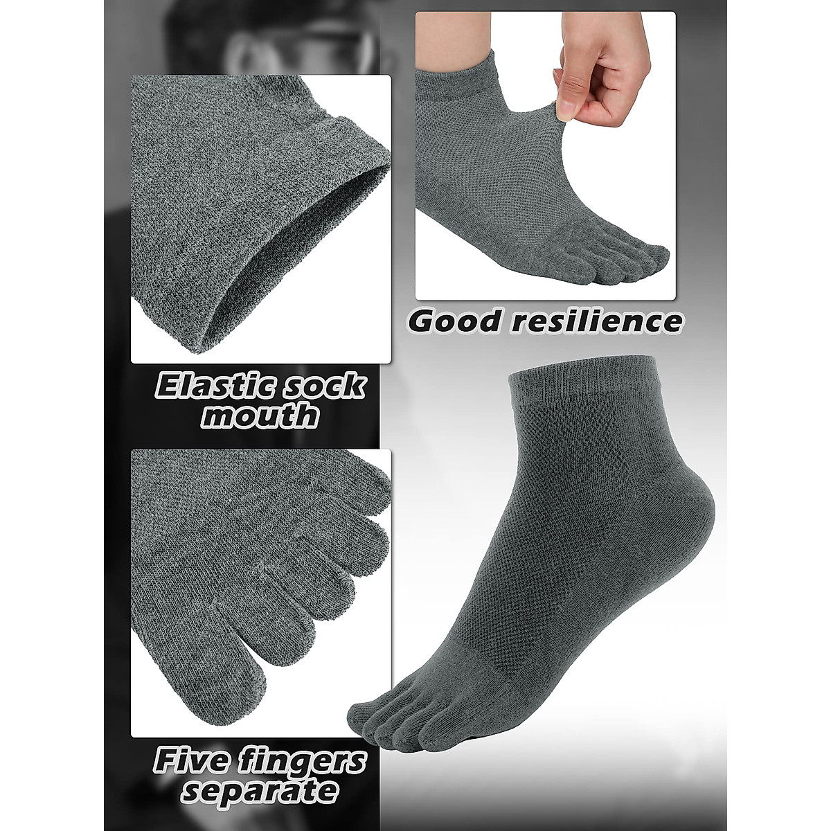 Bencailor 6 Pairs Women Five Toe Socks Cotton Breathable Compression Solid Color Tube Sock for Women Men Athletic Running(5-9,Black, White, Dark Gray, Light Gray, Coffee, Navy)