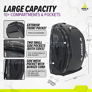 JOOLA Pickleball Bag - Vision II Deluxe Pickleball Backpack - Large Paddle Bag fits 4 Pickleball Paddles & Gear - Fence Hook, Extra Pockets, Ventilated Shoe Storage - Black