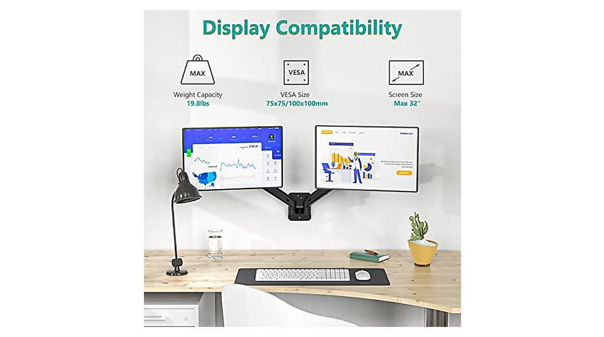 WALI Dual Monitor Wall Mount - Ergonomic & Adjustable
