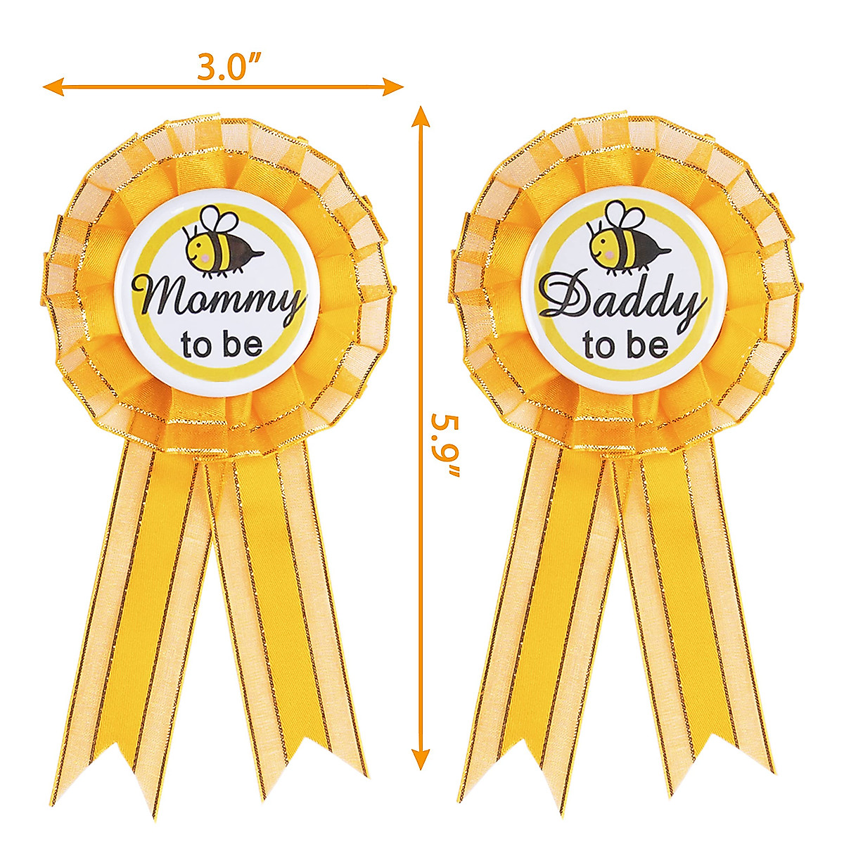 Baby Shower Decoration for Mom To Be and Dad To Be, Yellow Flowers style Tiara + Yellow & Black Sash + Yellow & White "Daddy to be" pin, Maternity Gift for Her and Him