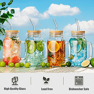 wookgreat Mason Jars with Handle, 6 Pack 24oz Mason Jar Drinking glasses with lid and straw, Mason Jar Cups, Regular Mouth Mason Jar mugs for Iced Coffee, Smoothie, Airtight Lids for Food Storage