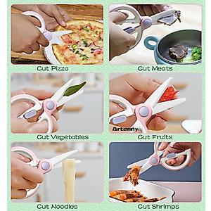 Artenny Kids Food Scissors, Ceramic Baby Food Scissors with Case Travel, Portable Toddler Food Scissors with Safety Lock (A)