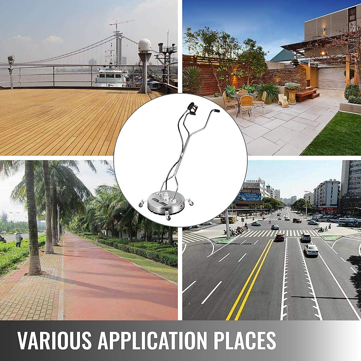 Happybuy Surface Cleaner 20 inch Flat Surface Cleaner for Pressure Washer 4000psi Pressure with 3/8 Quick Connector Surface Cleaner W/Casters 10.5GPM Stainless Steel Rotating Rod & 3 Nozzle for Patio