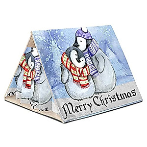 RATGDN Small Pet Hideout Merry Christmas Penguin Watercolor Hamster House Guinea Pig Playhouse for Dwarf Rabbits Hedgehogs Chinchillas