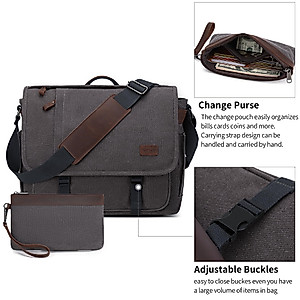 Nerlion Messenger Bag for Men 17-17.3 Inch Laptop Bag Canvas Water-resistant Computer Bag Shoulder Bag Work Briefcase Bookbag for College (Gray)