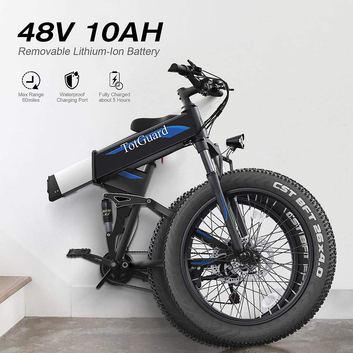 Wooken 26" x4.0 Fat Tire Electric Bike, Folding Electirc Bike for Mountain Commuter, 500W Motor 21.6 MPH, Ebikes for Adults with 48V/10.4Ah Removable Battery, Suspension Fork, 21 Speed Ebike