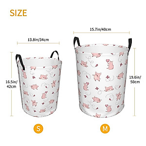 Large Laundry Basket with Handles - Butterfly Cute Pig Pink Baby Kids Dirty Clothes Laundry Hamper