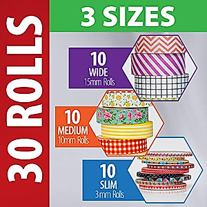 Washi Tape Set Gift Box, 30 Rolls 3 Sizes 15mm 10mm and 3mm Arts and Crafts, Decorative Masking Craft Cute Tape, Great Scrapbooking Tape Set, DIY Bullet Journal, Planner Washy Tape