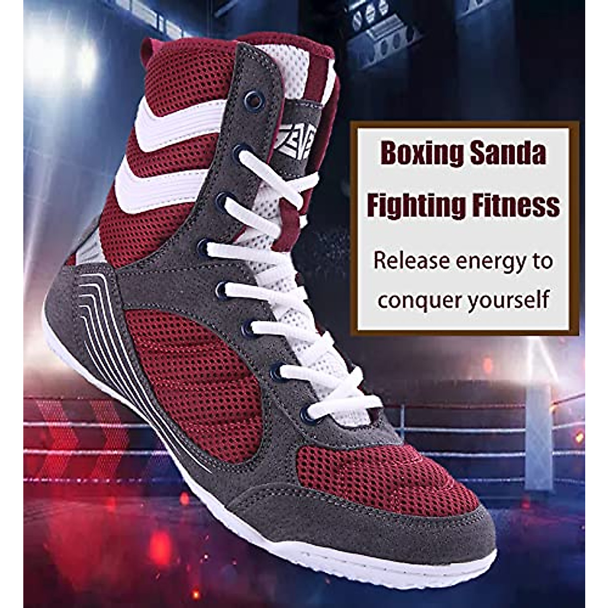 HUIGOU High Traction Men's Youth Women Sports Shoes Boxing Wrestling Combat Speed Squat Mens Weightlifting Fighting Non-Slip Training Competition Sanda Gym Boots, White Blue, 11