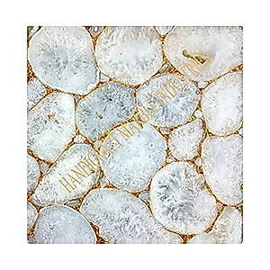 Natural White Agate Stone Square 12" x 12" Inch Side & Corner Table Top, White Agate Stone Square Coffee & Centre Table Top, White Agate Stone Square Meeting Room Table Top, Piece Of Conversation