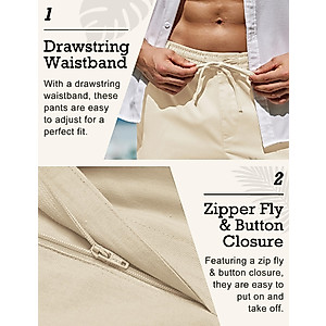 COOFANDY Men's Casual Linen Pants Cotton Elastic Waist Drawstring Trousers Light Khaki, Straight