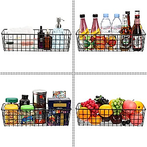 Hedume 3 Pack Metal Wire Storage Organizer Basket, 16.2" x 6.3" x 4.4" Bin Basket with Handles, Versatile Organizer for Kitchen, Pantry, Closet, Laundry Room, Cabinets, Bathroom - Black