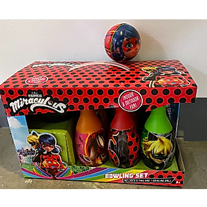 What Kids Want Miraculous Ladybug Bowling Set - Superheroes Bowling Set for Kids, Fun Indoor and Outdoor Bowling Game for Kids, for Birthday Parties, Games and Play Dates - 7 Pieces Set