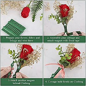 4 Pieces Elastic Pearl Wrist Bands Wristlets Corsage Accessories and 15 Pairs Floral Boutonniere Magnets Corsage Brooches Magnets with 2 Rolls Green Floral Tape for Handmade Wedding Bride Boutonnieres