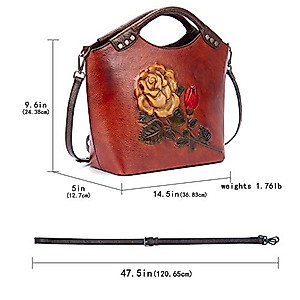 Valrena Genuine Leather Handbags for Women Retro Crossbody Bag Large Shoulder Bags Tote Purse Satchel Handbag