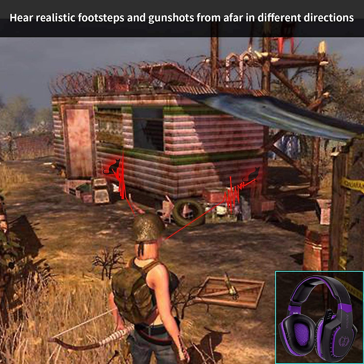 Anivia Gaming Headset Bass Surround Sound Stereo PS4 Headset with Flexible Microphone Volume Control Noise Canceling Mic Over-Ear Headphones Compatible for PS4 Xbox one Laptop PC Mac Purple