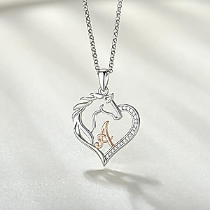 JO WISDOM Horse Pendant Necklace Sterling Silver Horse Necklace with Initial Heart Alphabet A Letter Horse Necklace Gift For Women
