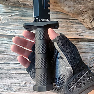 ADCODK Tactical Bowie Knife with Sheath Fixed Blade Survival Hunting Knives with Non-Slip Handle and Sharpener & Fire Starter for Camping Outdoor Adventure