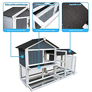 Lifeand Rabbit Hutch Chicken Coops Bunny Cage with Pull Out Tray, Ramp, Lockable Doors,Two Run Cage Outdoor Wooden Small Animal House,Gray